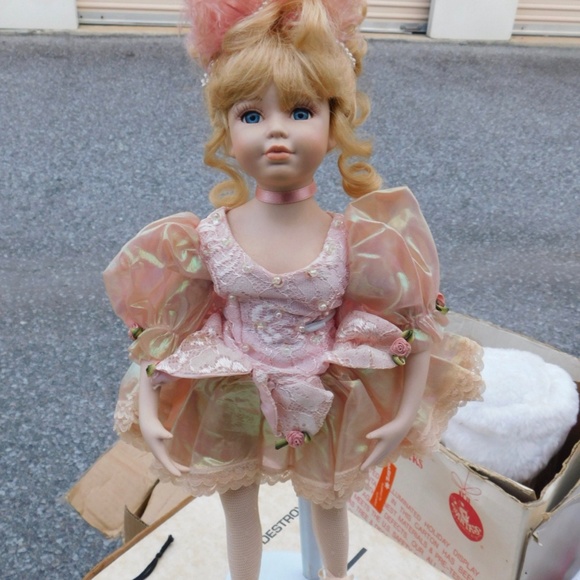Unbranded | Toys | Ballerina Porcelain Doll On Stand Ostrich Feathers ...